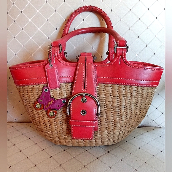 Coach | Bags | Coach Wicker And Leather 2 Handle Butterfly Bagtote ...